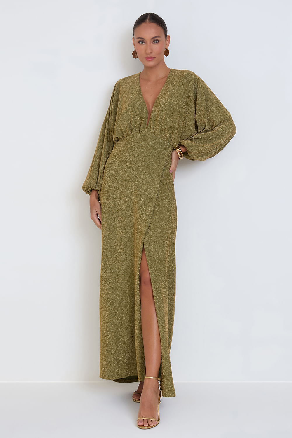 Vestido Longo Manga Bufante - ALLS - Site Oficial - Moda Feminina